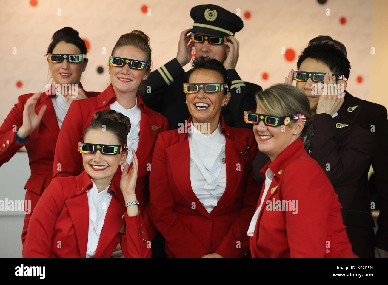 Virgin Atlantic Cabin Crew and Pilots take a selfie as they check their ...
