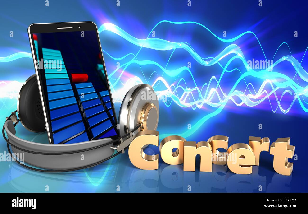 3d illustration of mobile phone over sound waves blue background with ...