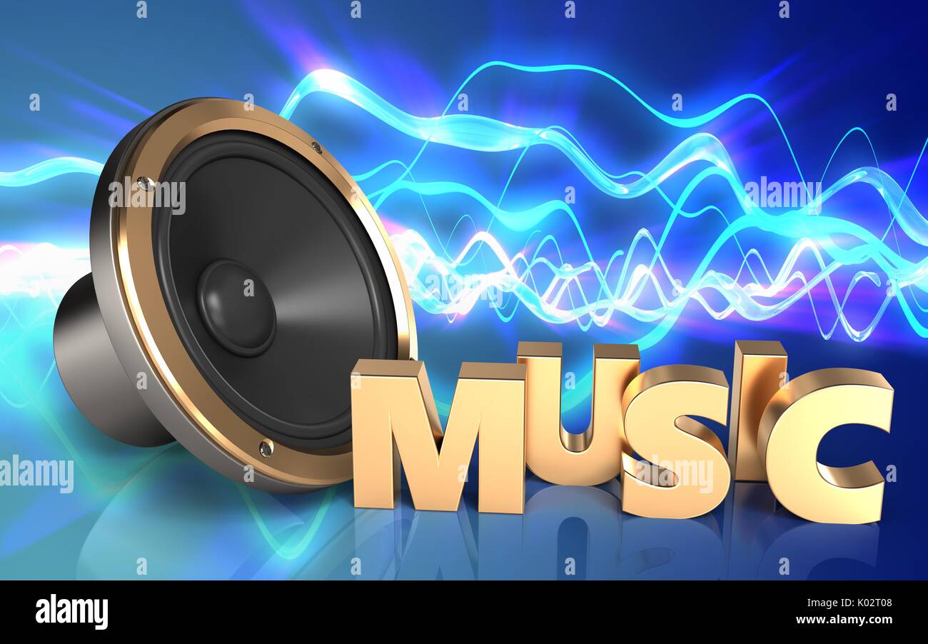 3d illustration of loud speaker over sound waves blue background with ...