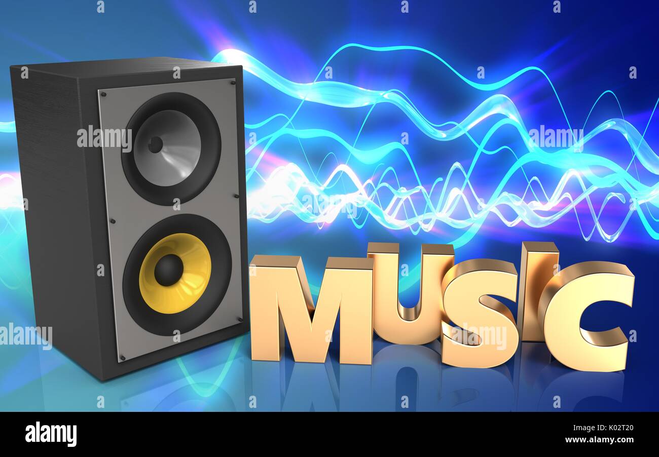 3d illustration of sound system over sound waves blue background with ...