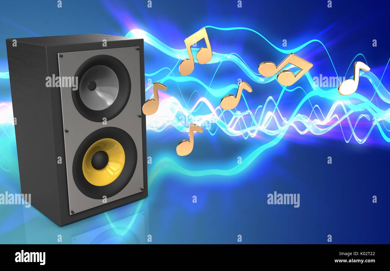 3d illustration of sound system over sound waves blue background with ...