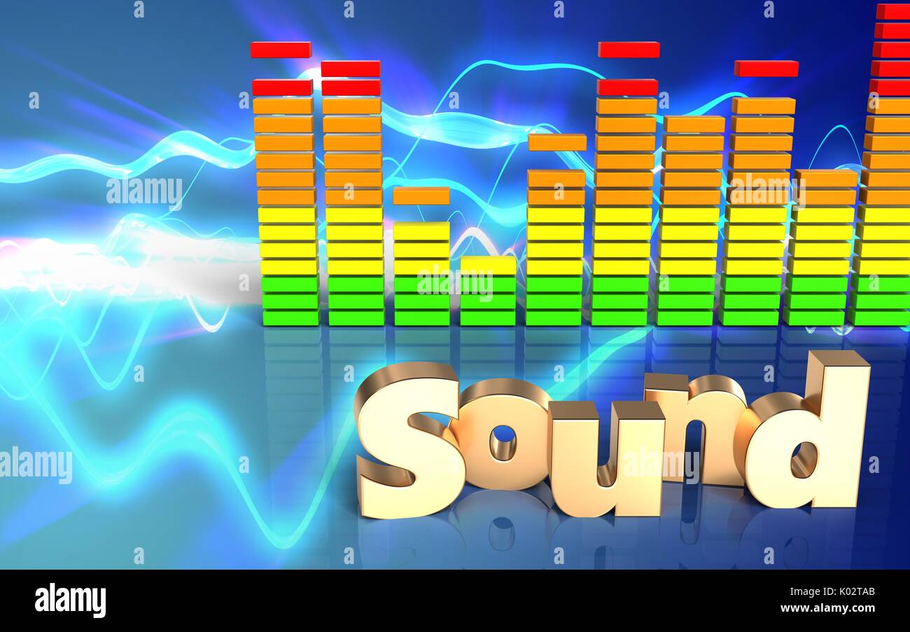 3d illustration of 'sound' sign over sound waves blue background Stock ...