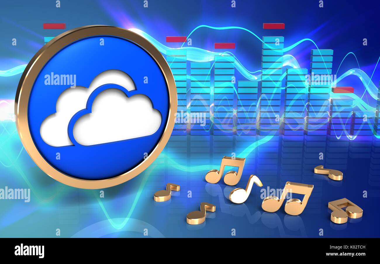 3d illustration of clouds symbol over sound waves blue background with ...