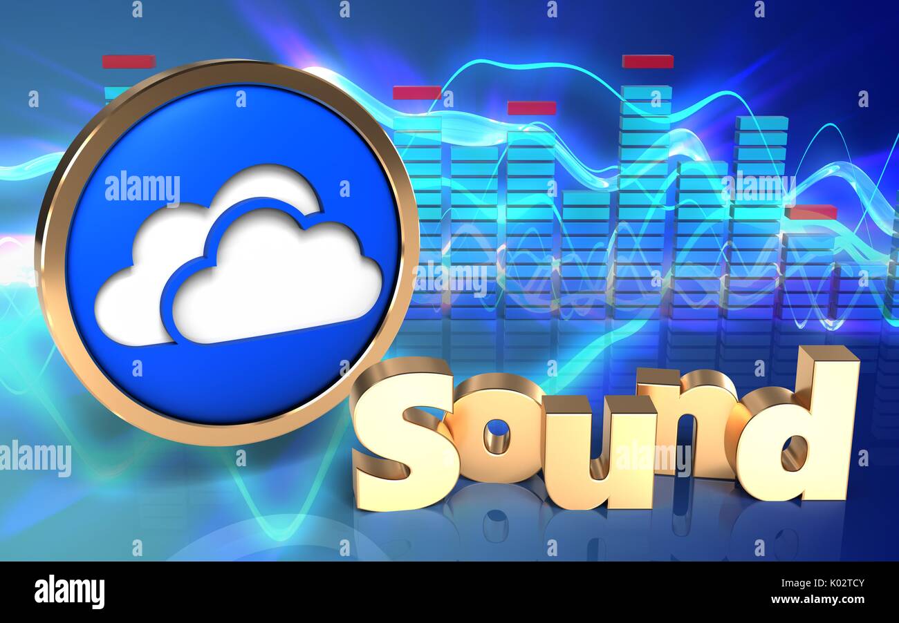3d illustration of clouds symbol over sound waves blue background with ...