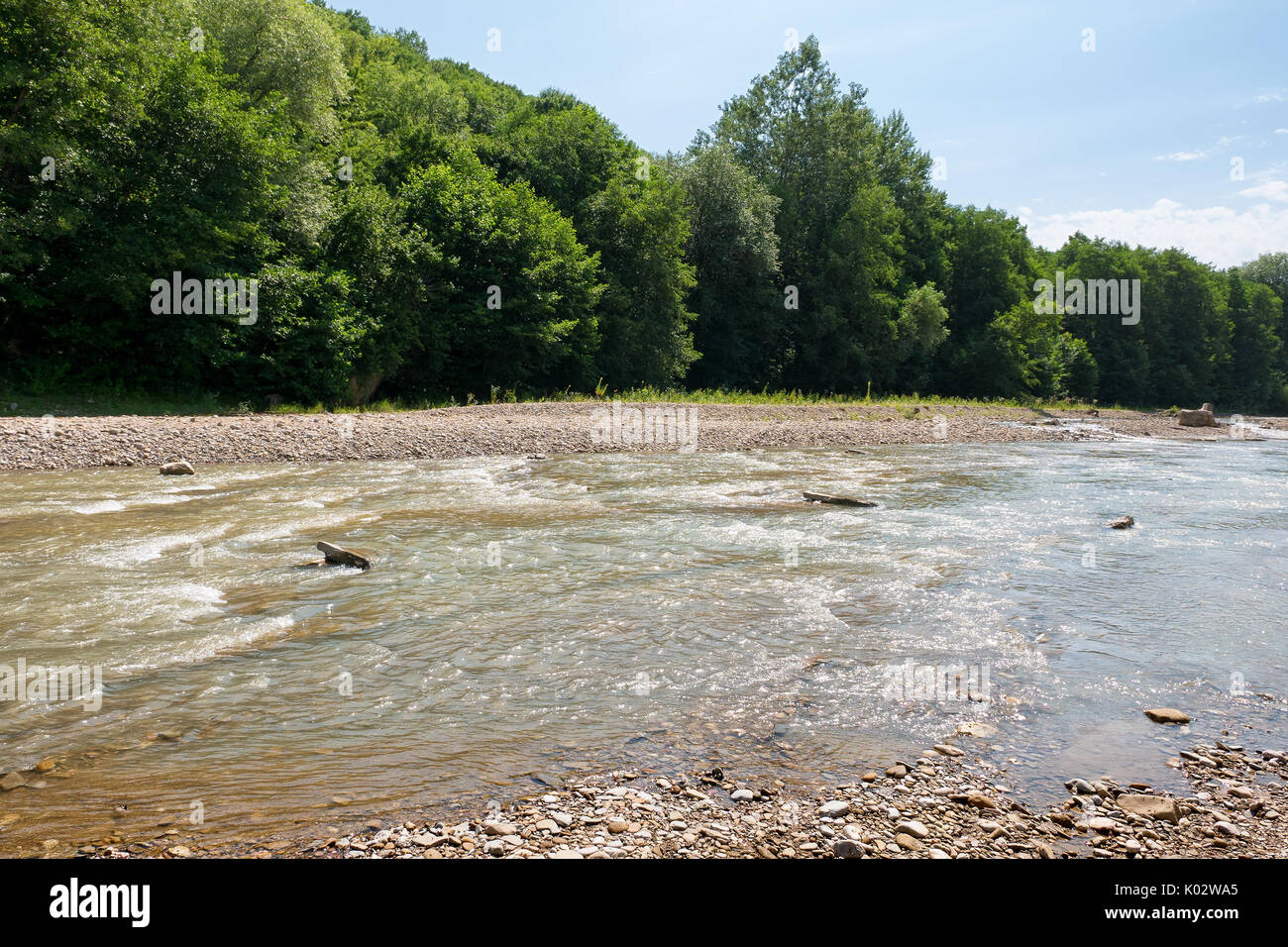 Landscape with river. Belaya River in Republic of Adygea, Russia Stock ...
