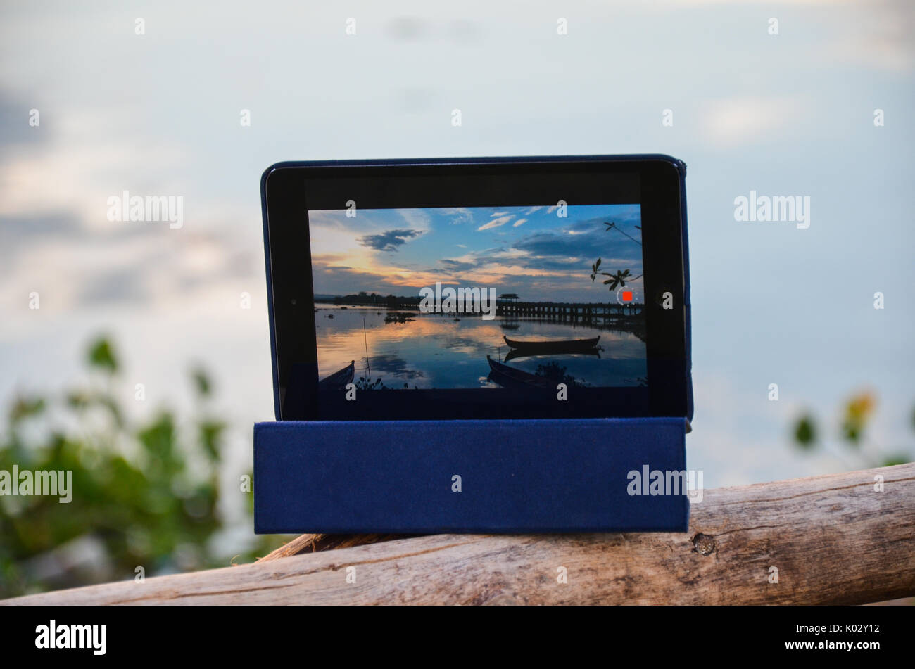 iPad shooting a time-lapse video at U Bein Bridge in Mandalay, Myanmar ...