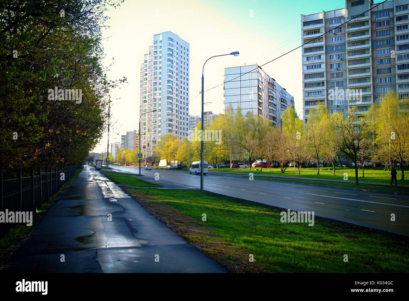 the road to Moscow on the outskirts in the morning, district Teply Stan ...
