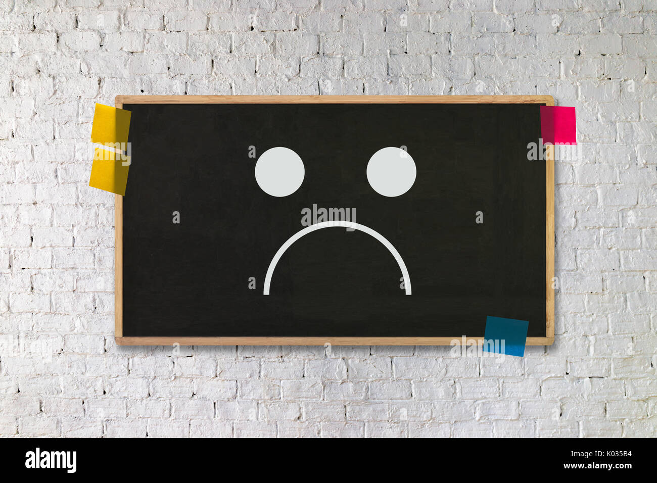 Depressive emotions concept, smiley face emoticon printed depression ...