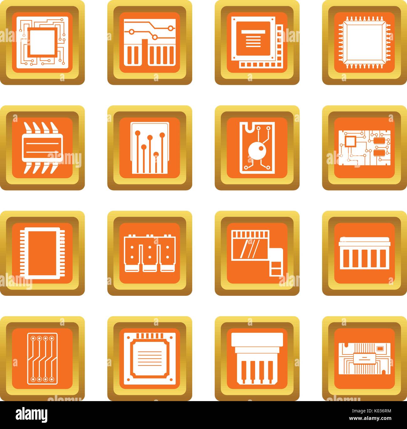 Computer chips icons set orange Stock Vector Image & Art - Alamy