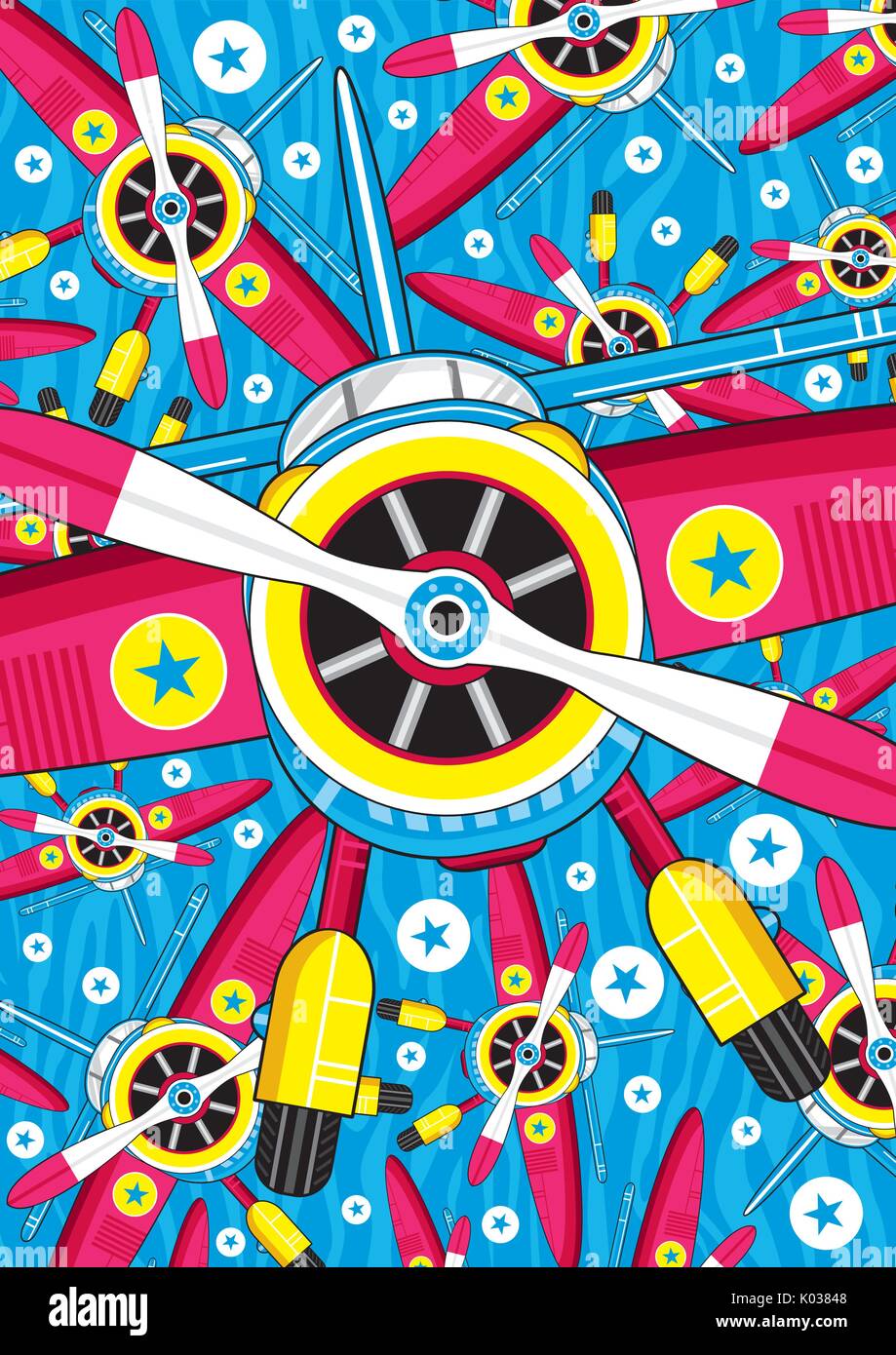 Cartoon Vintage Propellor Plane Pattern Illustration Stock Vector Image ...