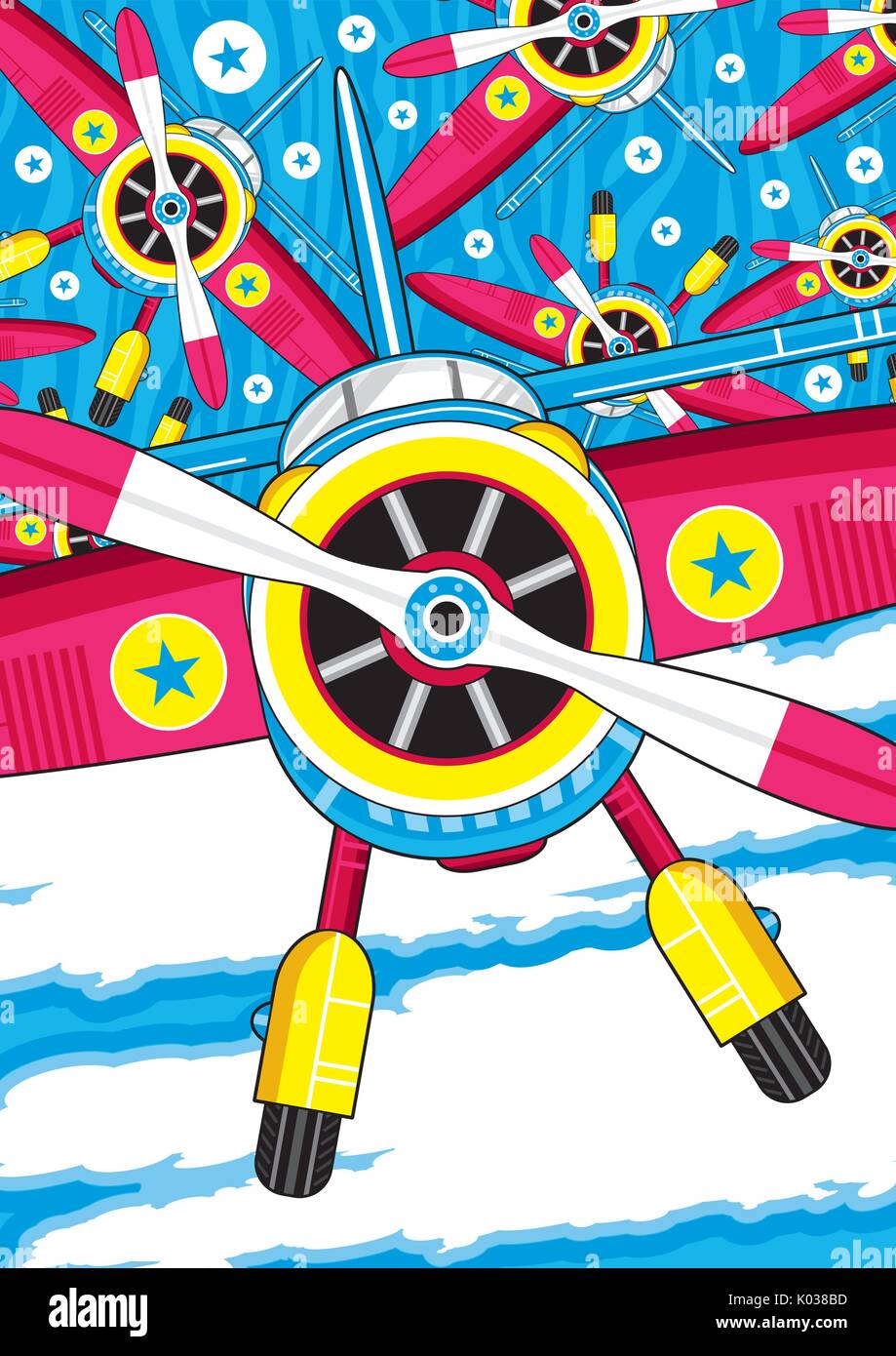 Cartoon Vintage Propellor Plane Pattern Illustration Stock Vector Image ...