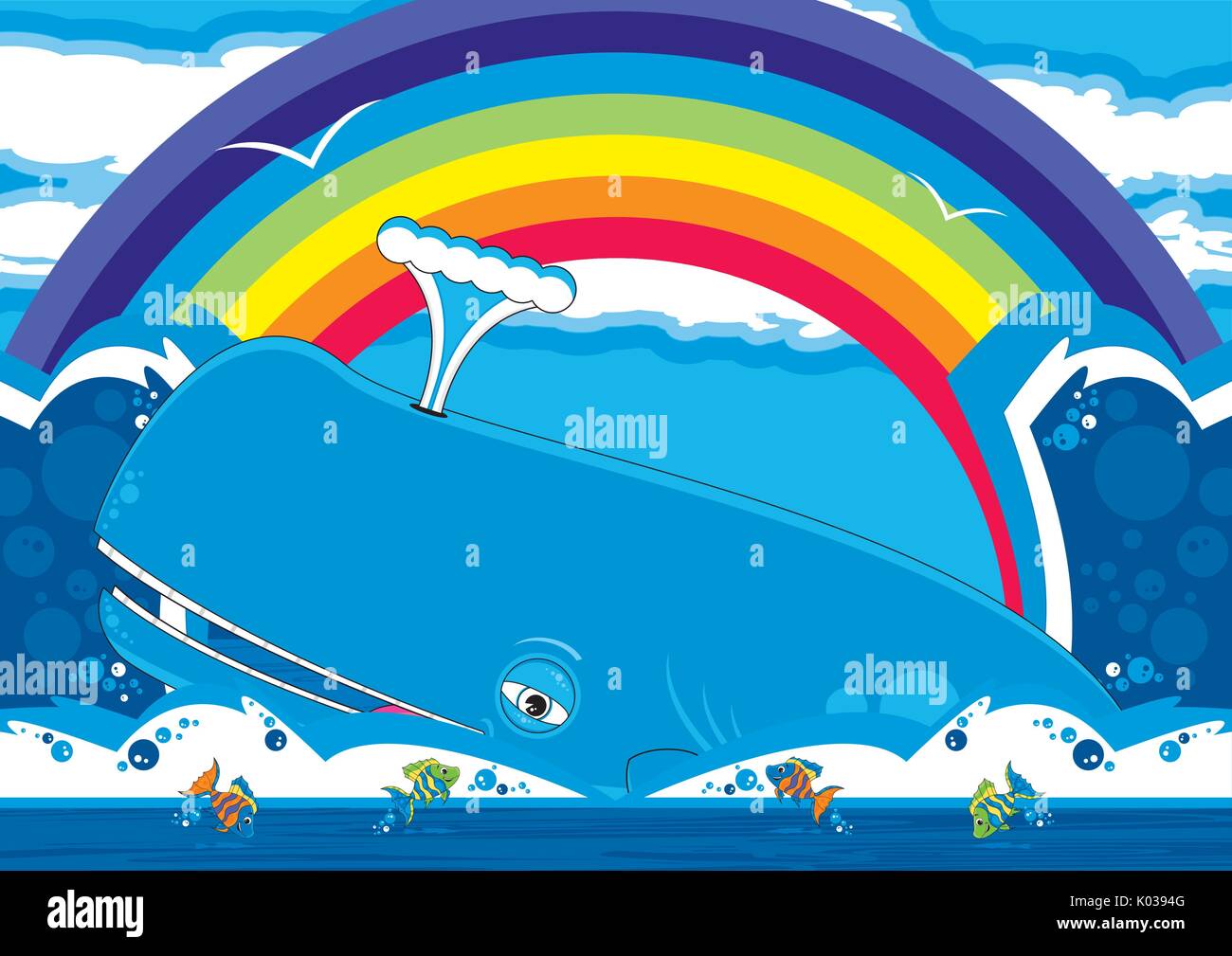 Cartoon Blue Whale and Tropical Fish Vector Illustration Stock Vector ...