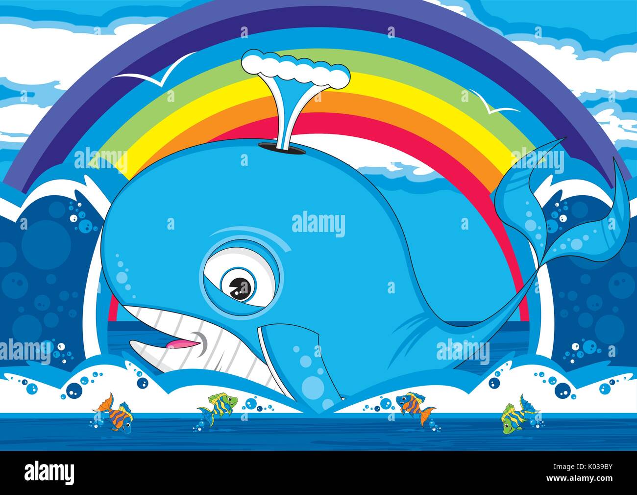 Cartoon Blue Whale and Tropical Fish Vector Illustration Stock Vector ...