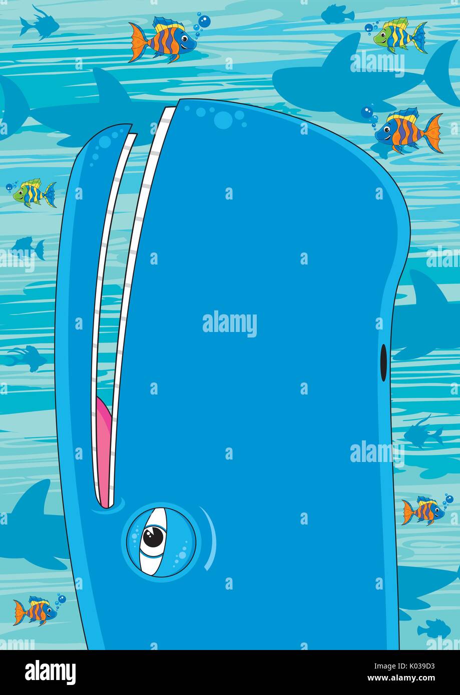 Cartoon Blue Whales and Tropical Fish Vector Illustration Stock Vector ...