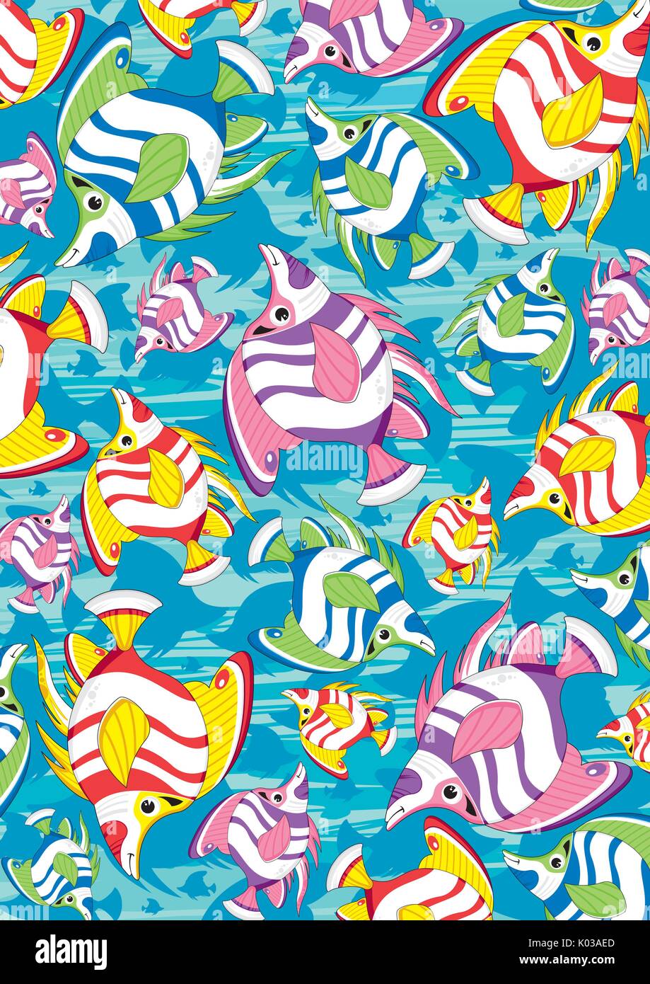 Cartoon Tropical Fish Pattern Vector Illustration Stock Vector Image ...