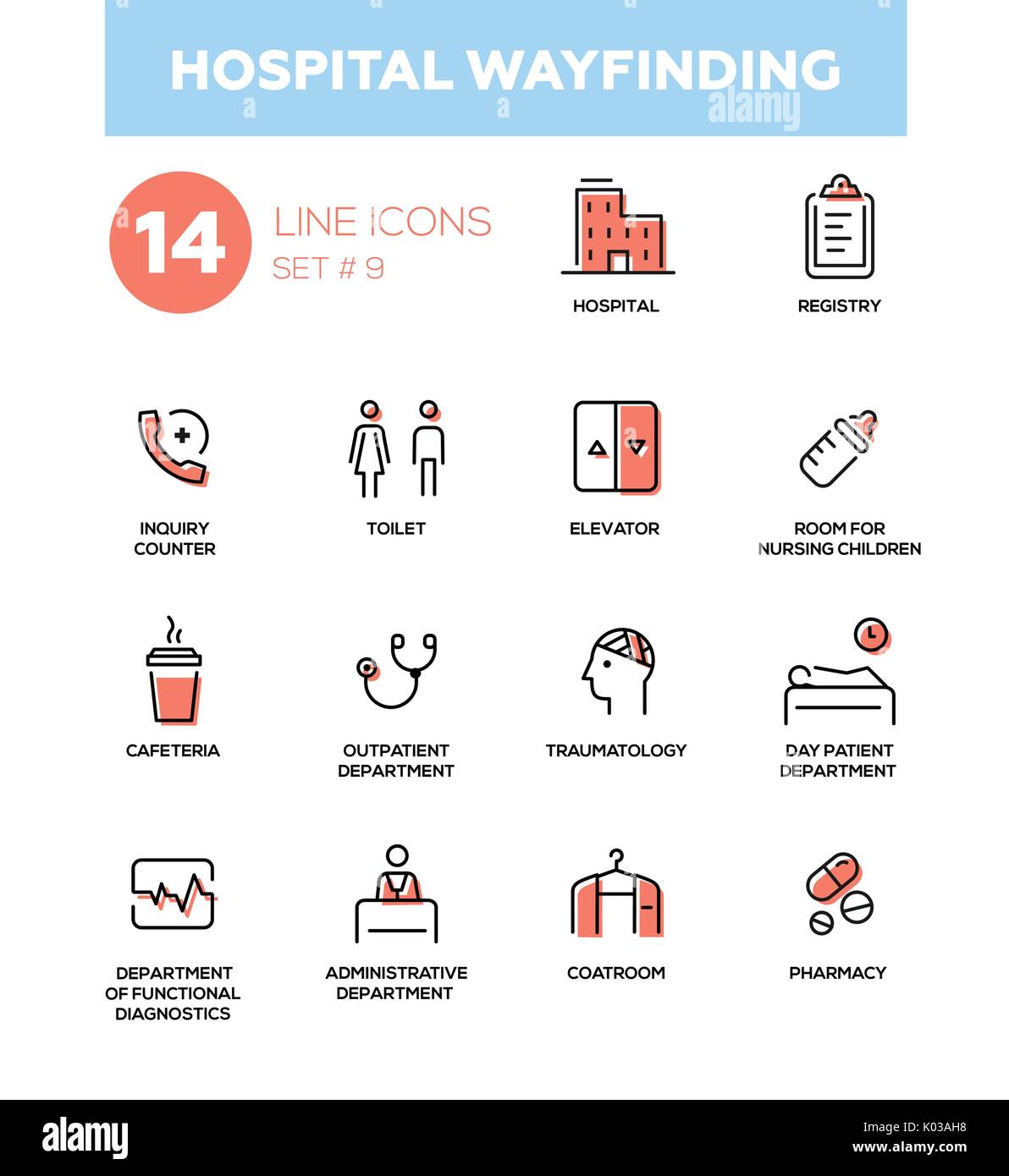 Hospital wayfinding - Modern simple thin line design icons, pictograms ...