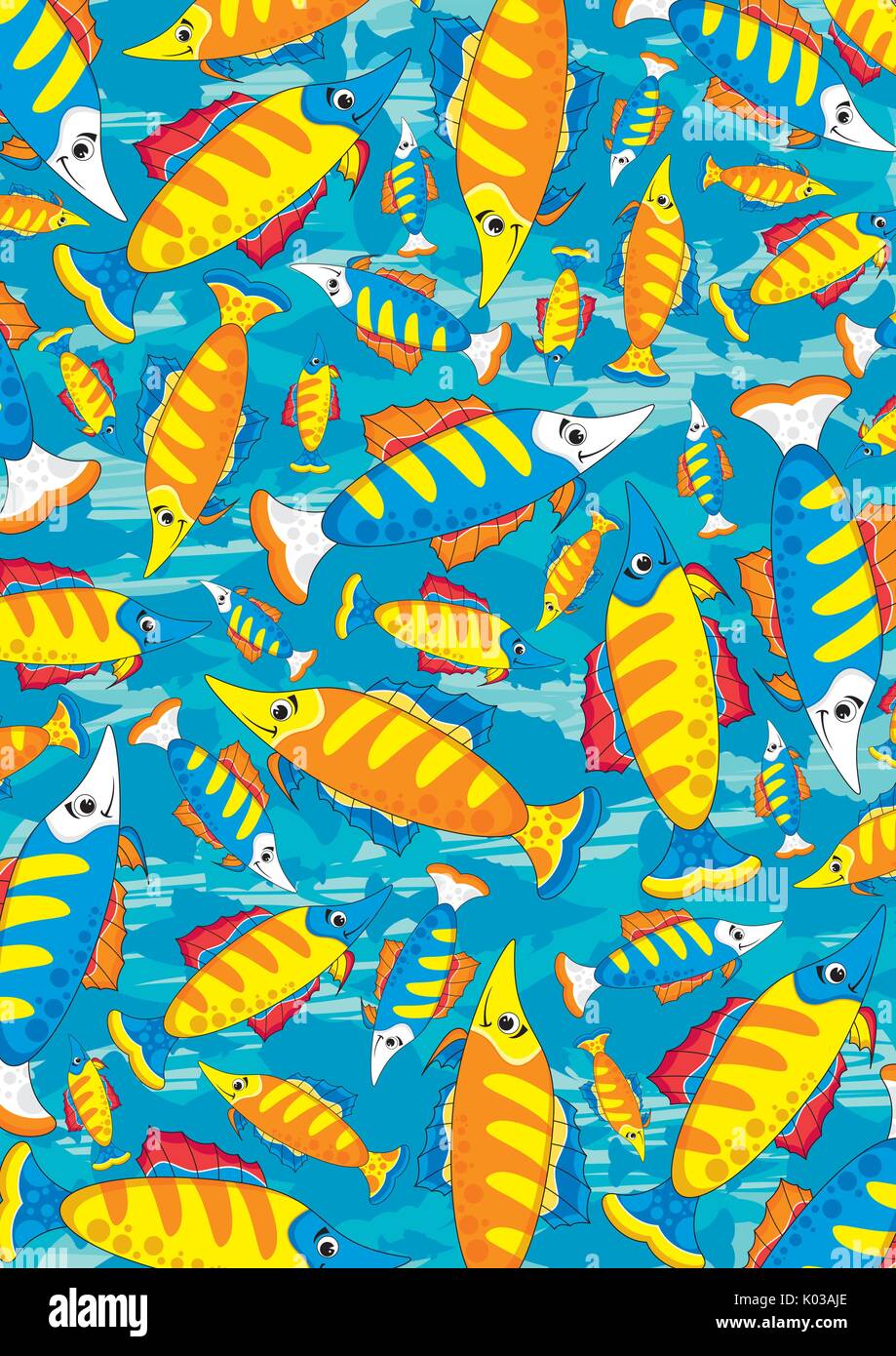 Cartoon Tropical Fish Pattern Vector Illustration Stock Vector Image ...