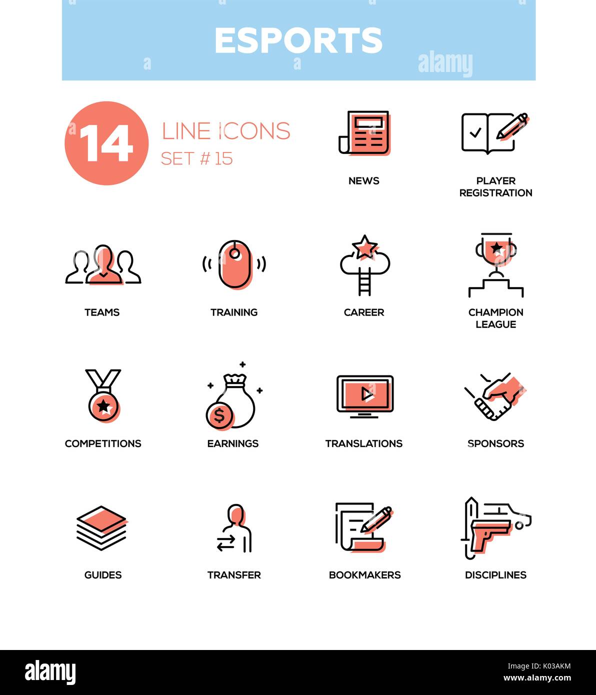 eSports - Modern simple thin line design icons, pictograms set Stock ...