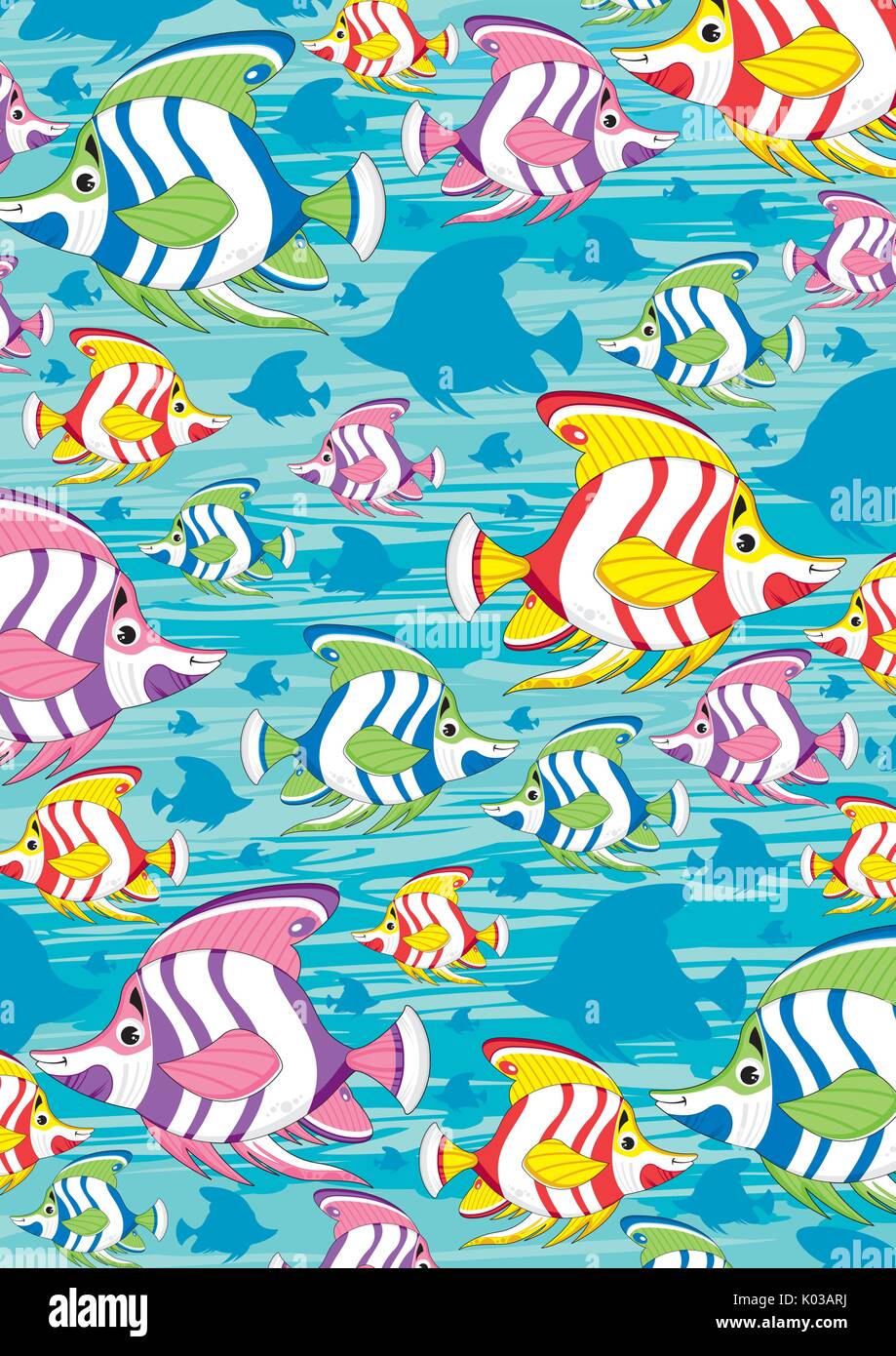 Cartoon Tropical Fish Pattern Vector Illustration Stock Vector Image ...