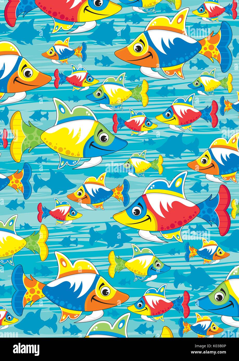 Cartoon Tropical Fish Pattern Vector Illustration Stock Vector Image ...