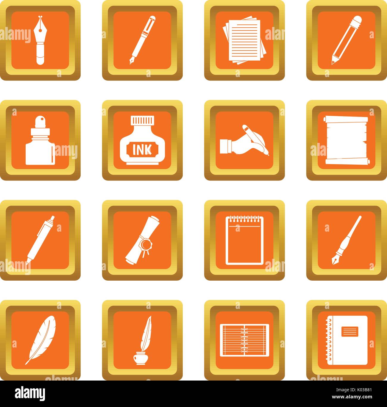 Writing icons set orange Stock Vector Image & Art - Alamy