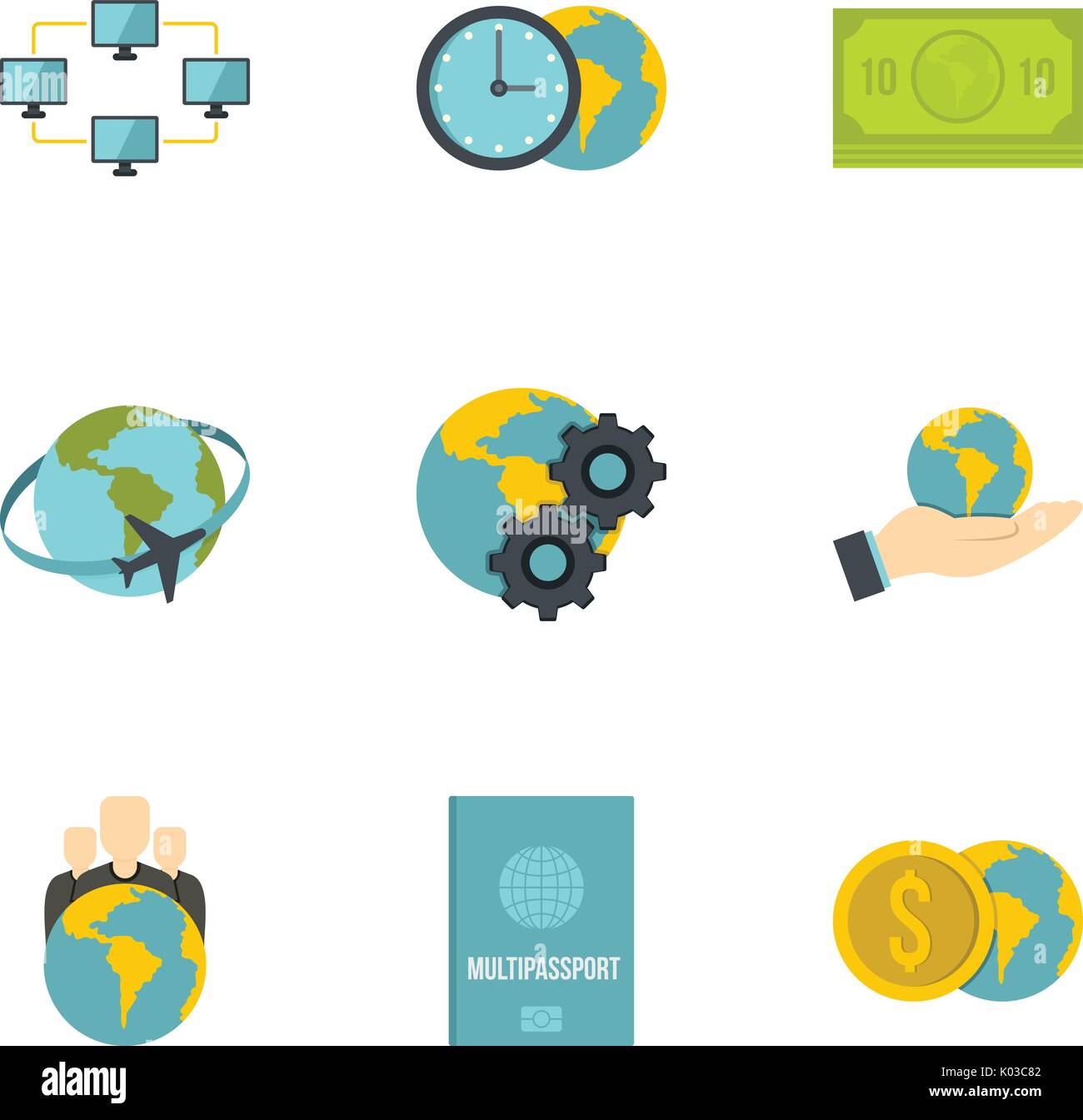Global network icon set, flat style Stock Vector Image & Art - Alamy