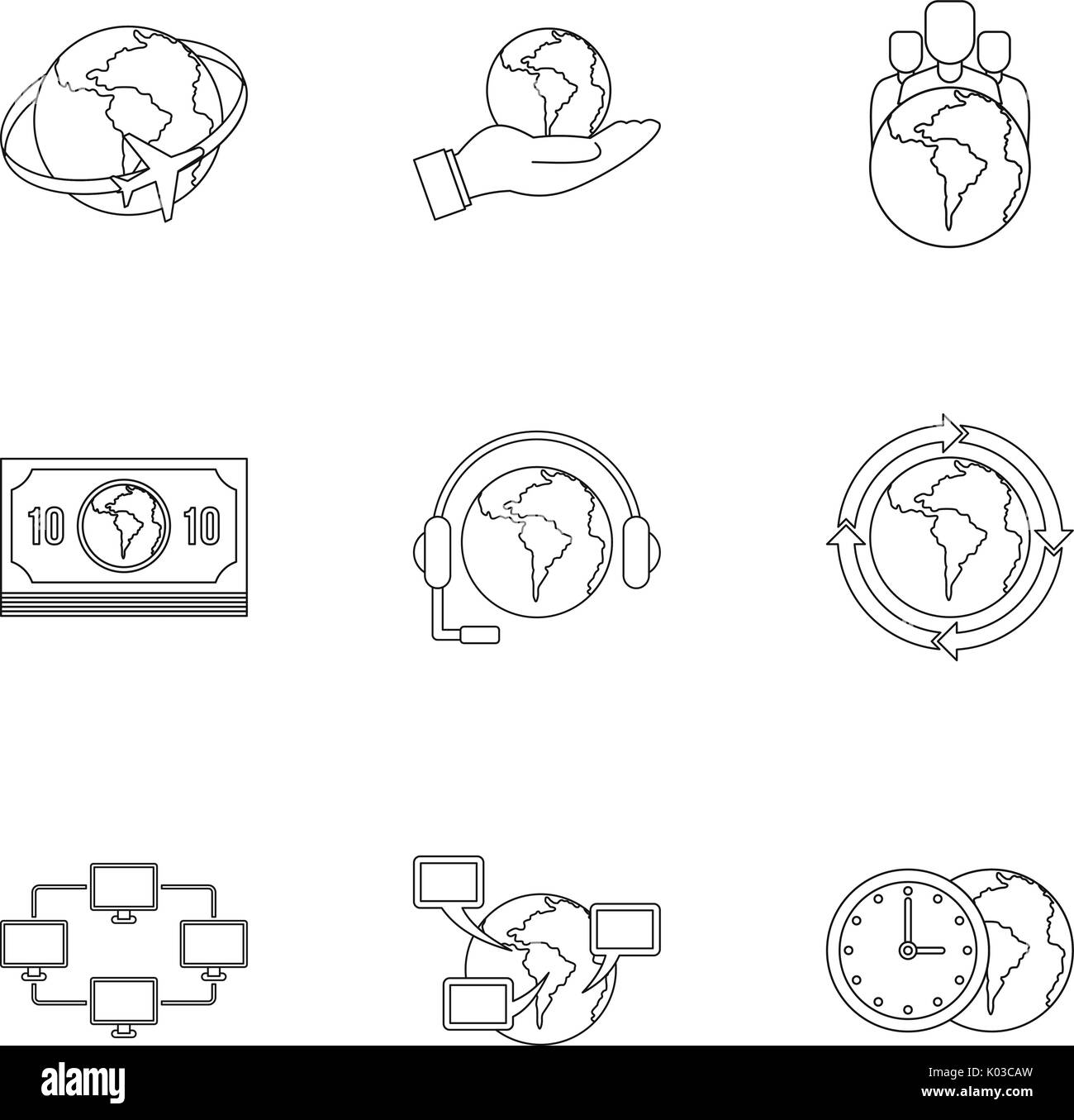 Global plan icon set, outline style Stock Vector Image & Art - Alamy