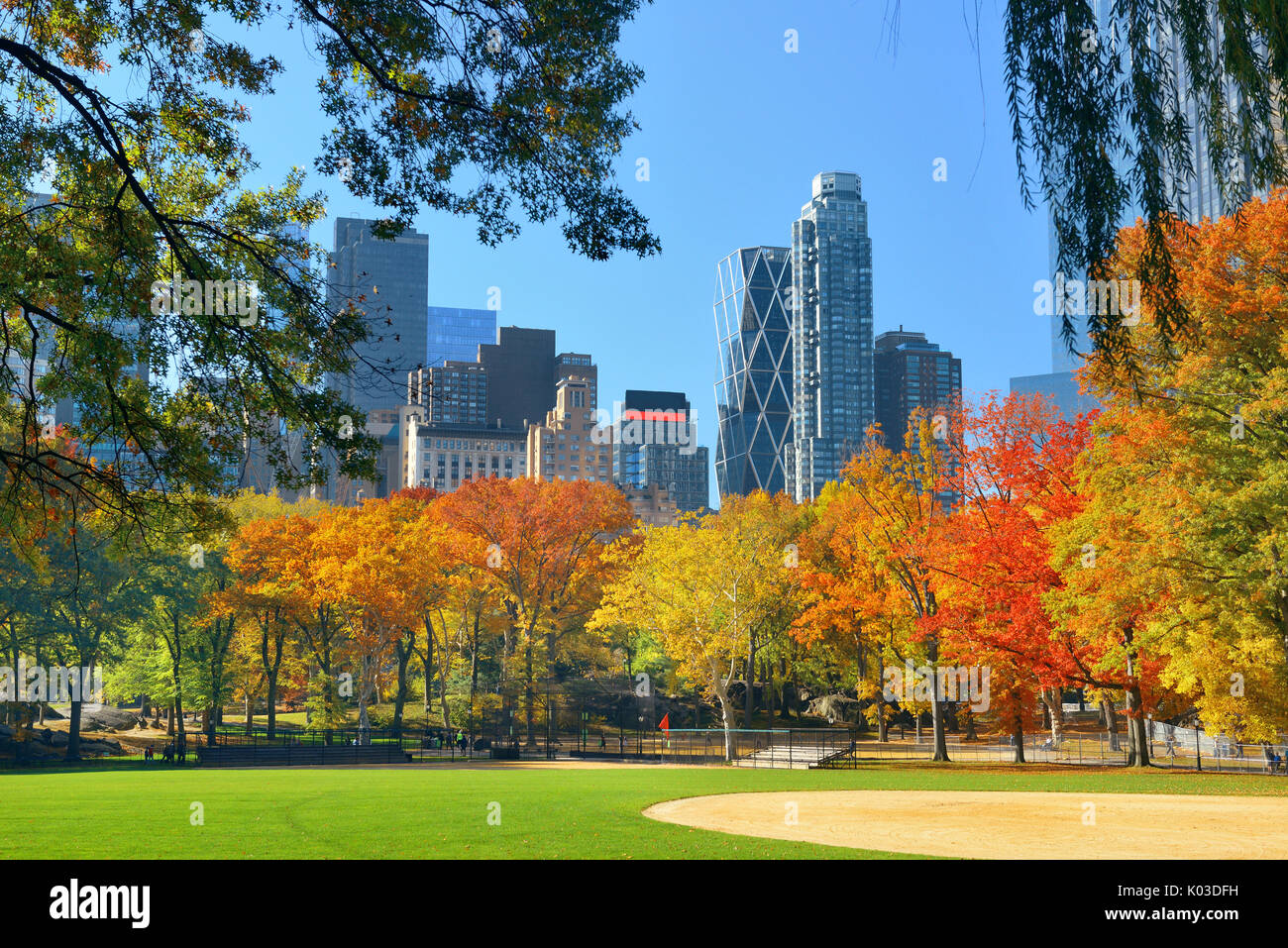 Manhattan midtown skyline viewed from central park in Autumn in New ...
