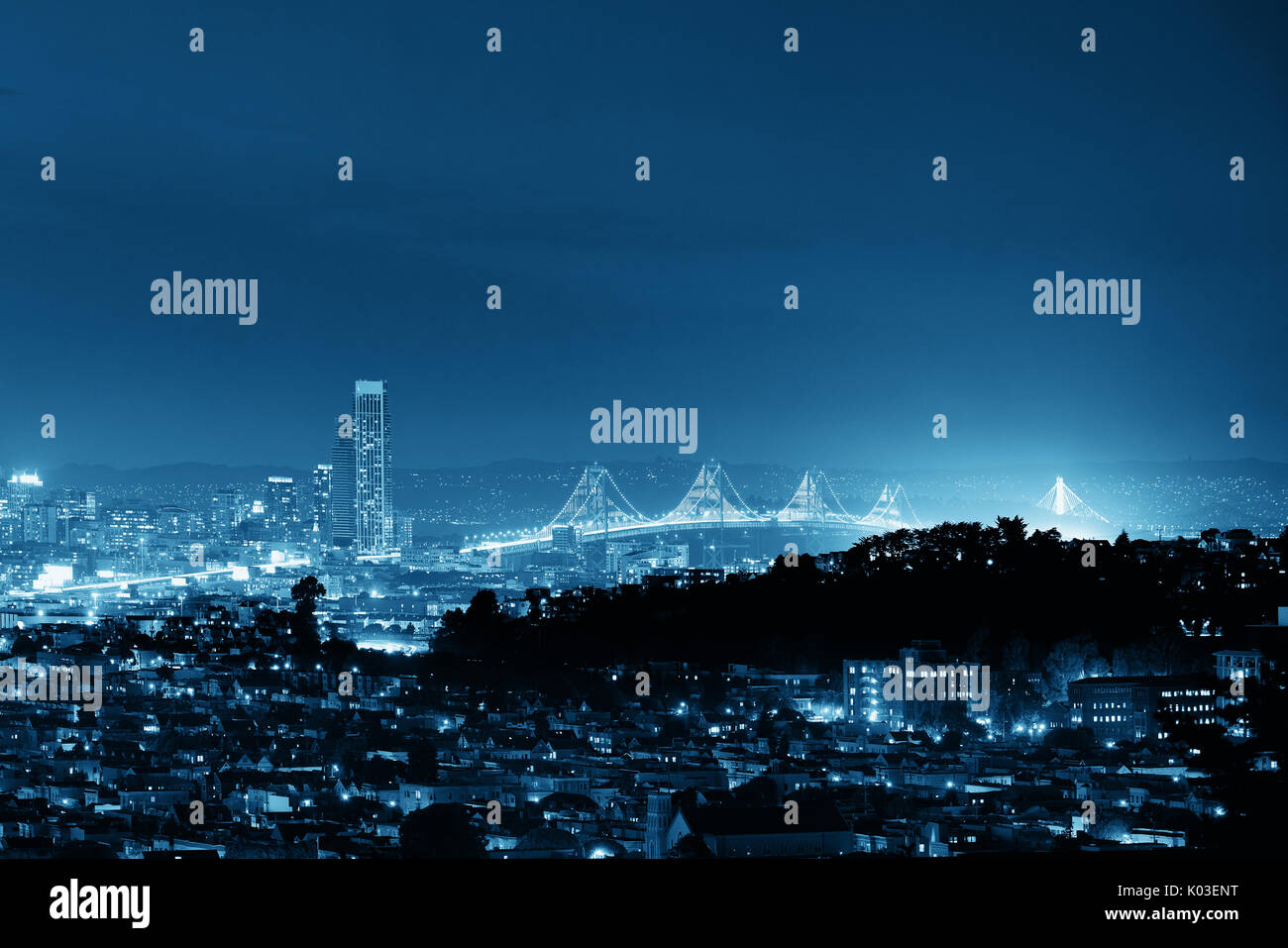 San Francisco city skyline with urban architectures at night Stock ...