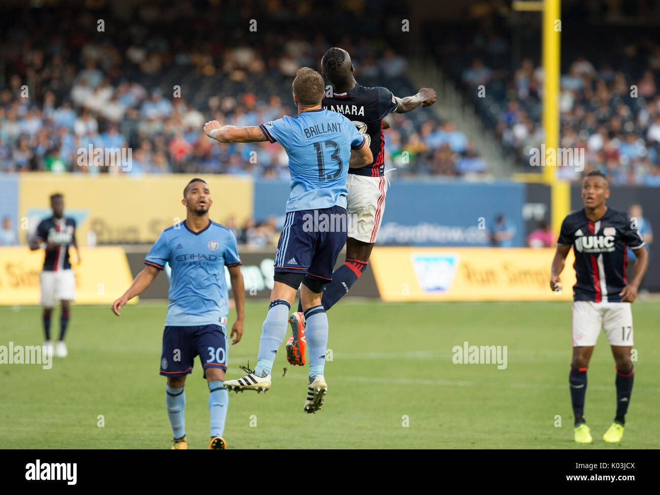 Frederic Brillant (13) of NYC FC & Kei Kamara (23) of New England ...