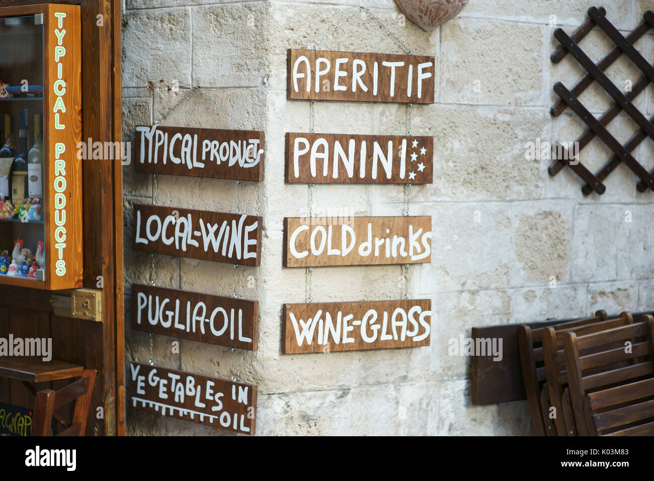 food store signs in Italy, apulia Stock Photo - Alamy