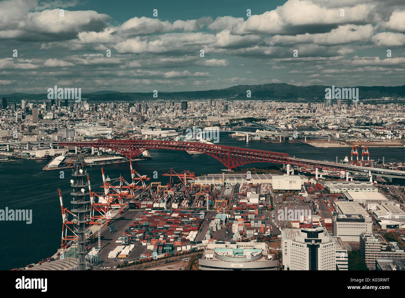 OSAKA, JAPAN - MAY 11: Sea port rooftop view on May 11, 2013 in Osaka ...
