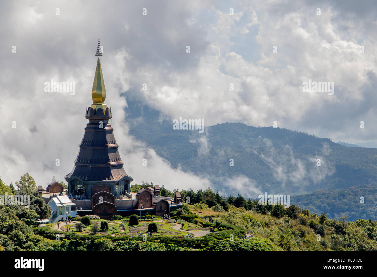 Clouds with chedi Naphamethinidon near the summit of mount Doi Inthanon ...