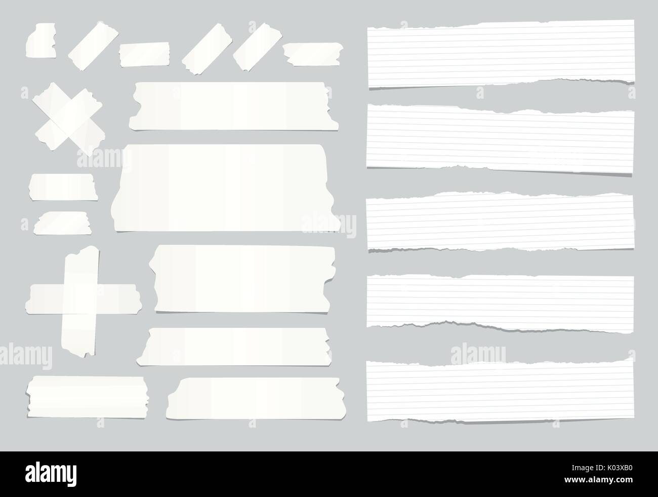 White ripped ruled, lined note, copybook, notebook paper strips, sticky ...
