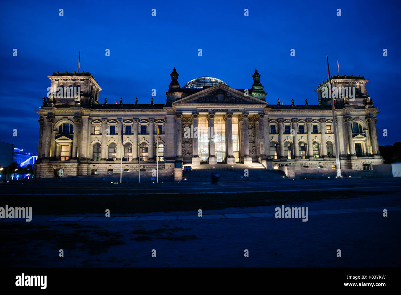 Reichstag Building parliament illuminated at night in Berlin Stock ...