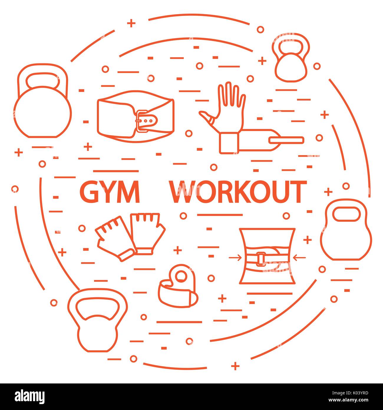 Powerlifting gym workout elements arranged in a circle. Healthy ...