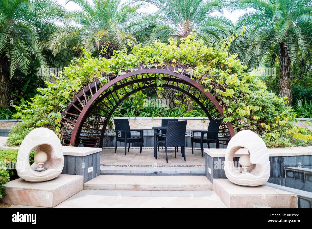 Relaxation corner in a backyard during summer Stock Photo - Alamy