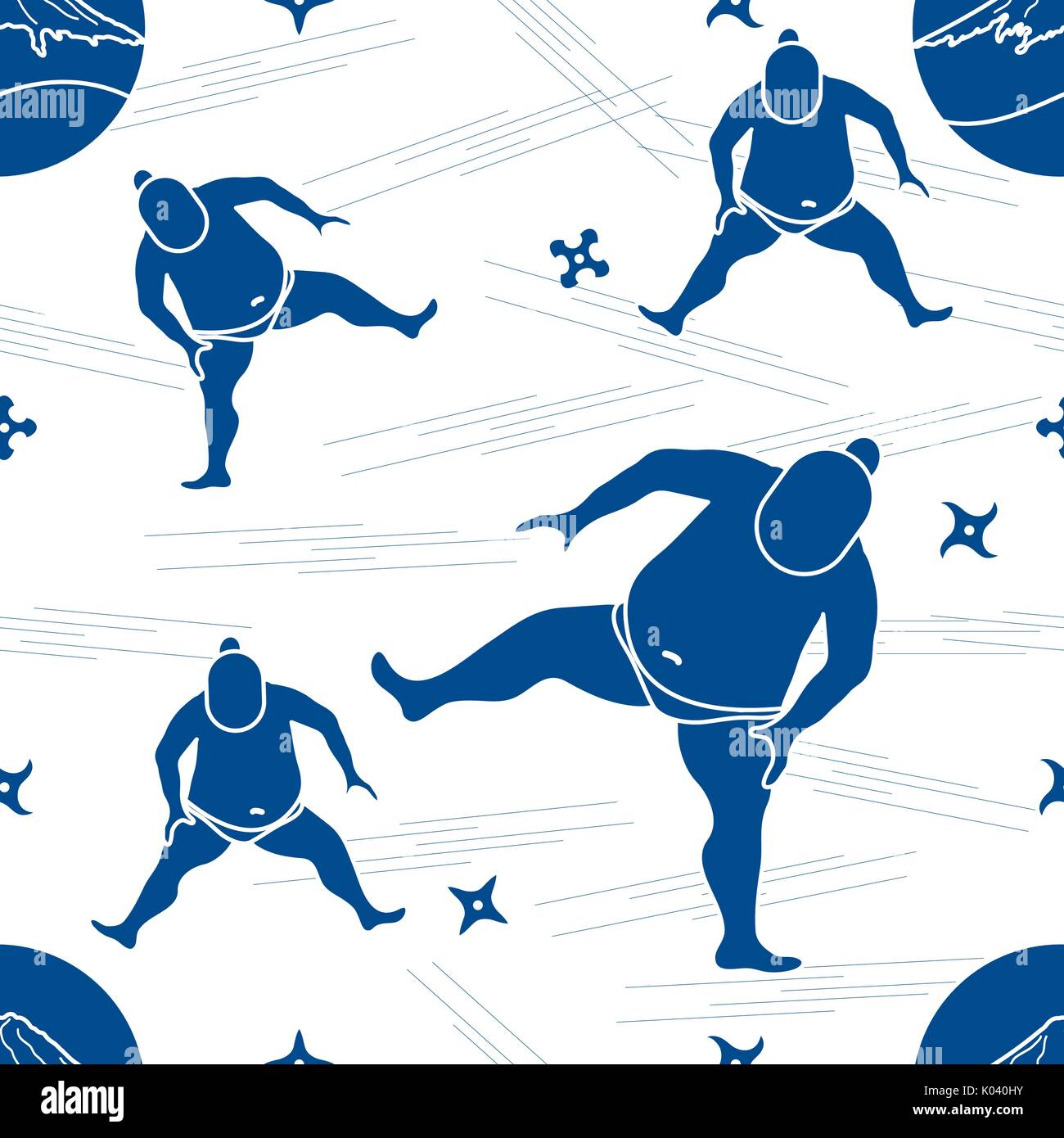 Vector pattern of sumo wrestler, shurikens and mountain Fuji. Japan ...
