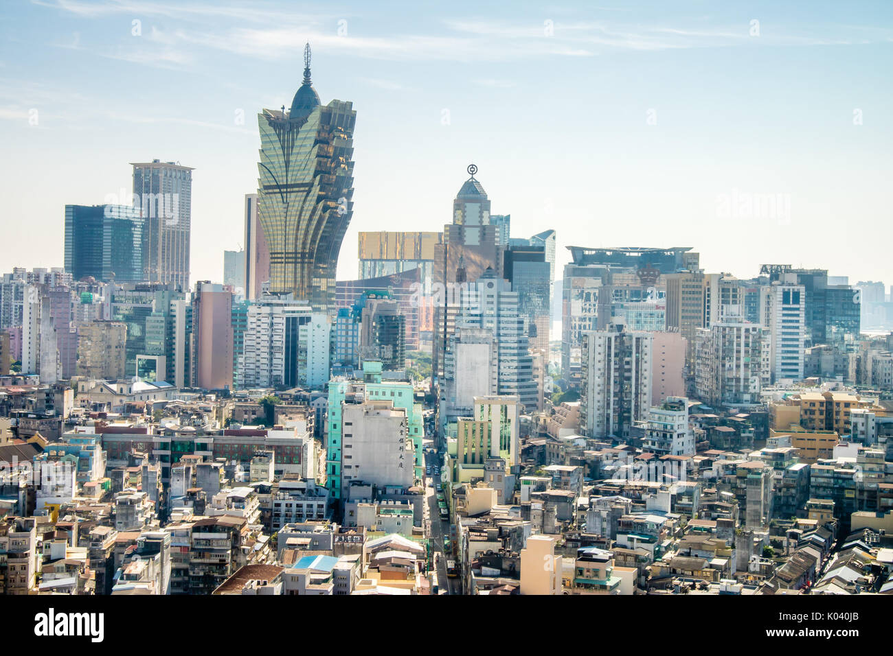 Cityscape of Macau city and its skyline of old and new architecture ...