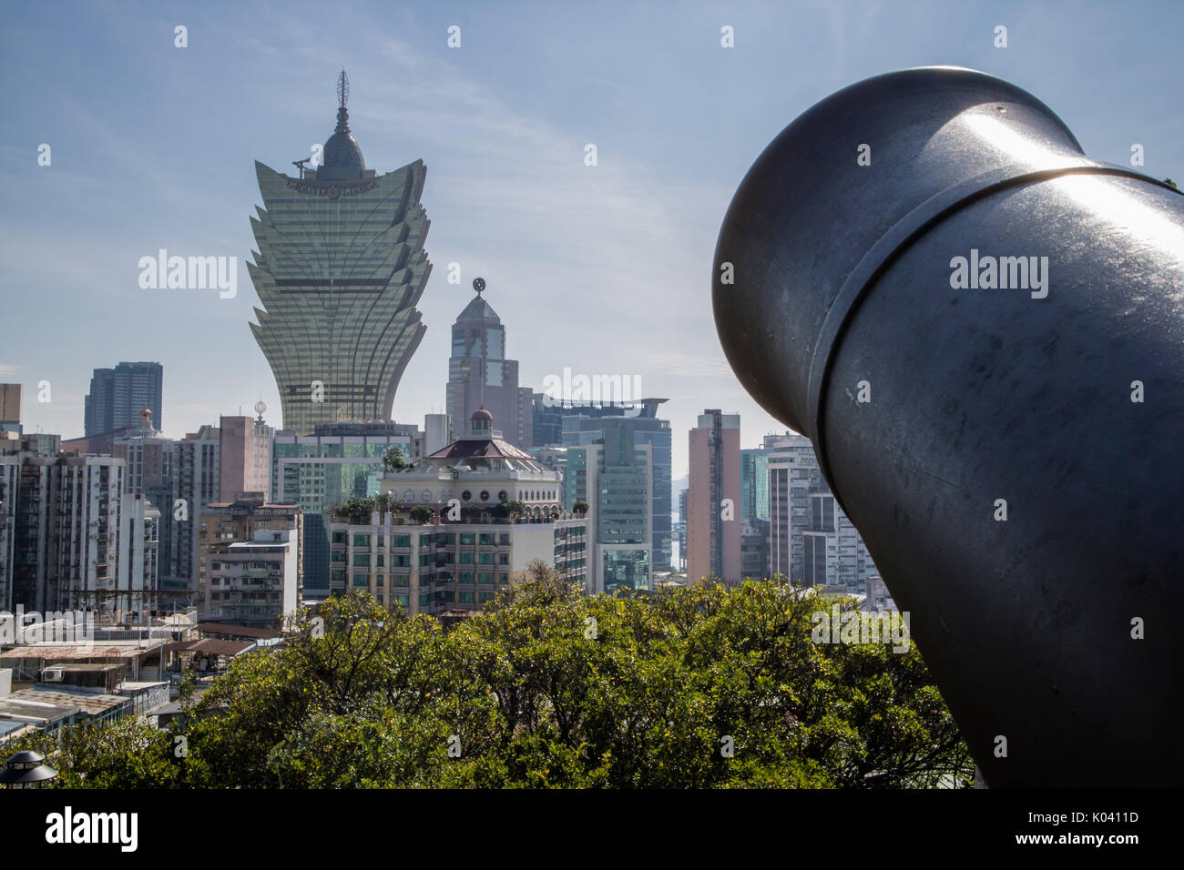 Cityscape of Macau city and its skyline of old and new architecture ...
