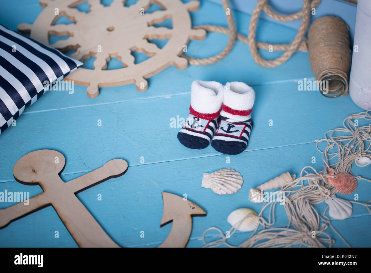 Composition of sailors toys for child Stock Photo - Alamy