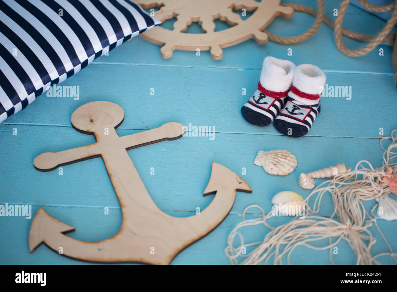 Composition of sailors toys for child Stock Photo - Alamy