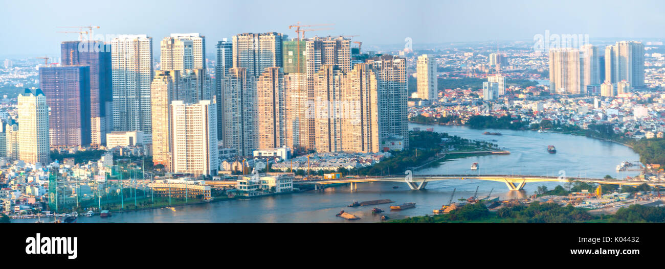 High view of Saigon skyline when the afternoon sun shines down urban ...