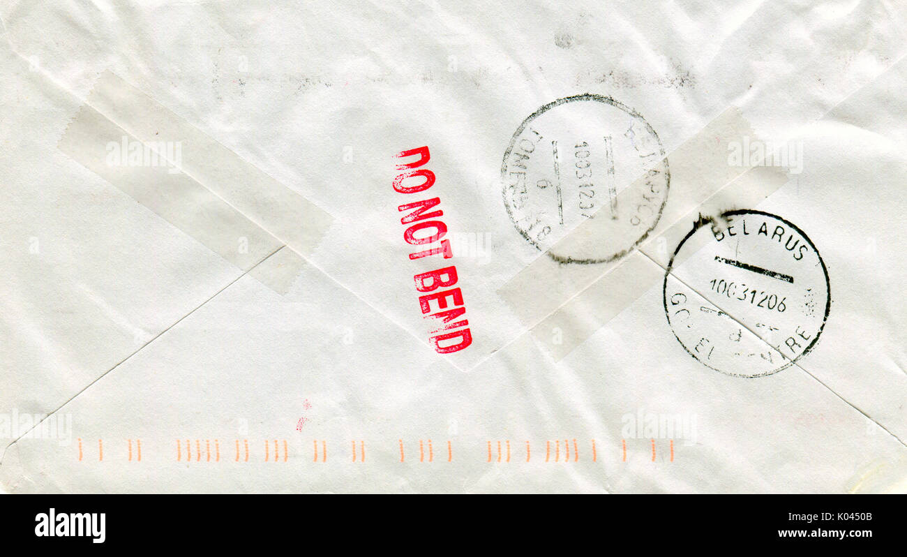 BELARUS - CIRCA 2017: A revers side of the envelope with Belarussian ...