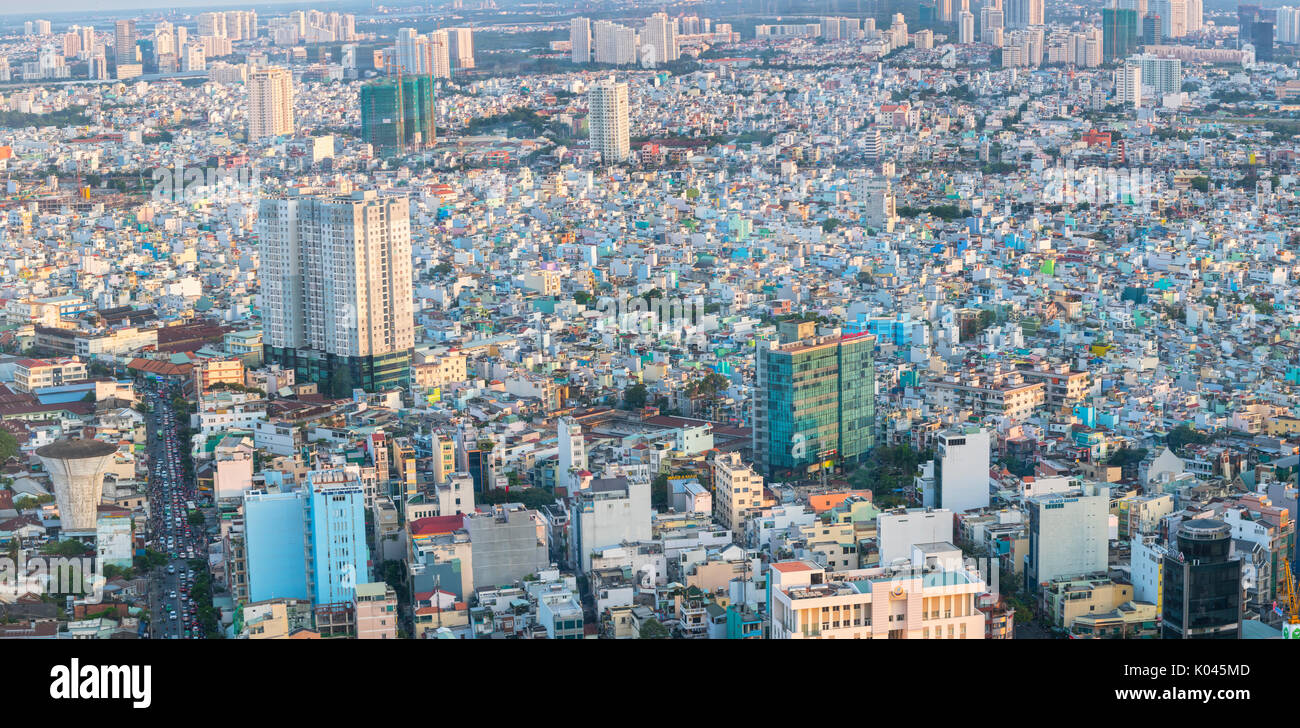 High view of Saigon skyline when the afternoon sun shines down urban ...