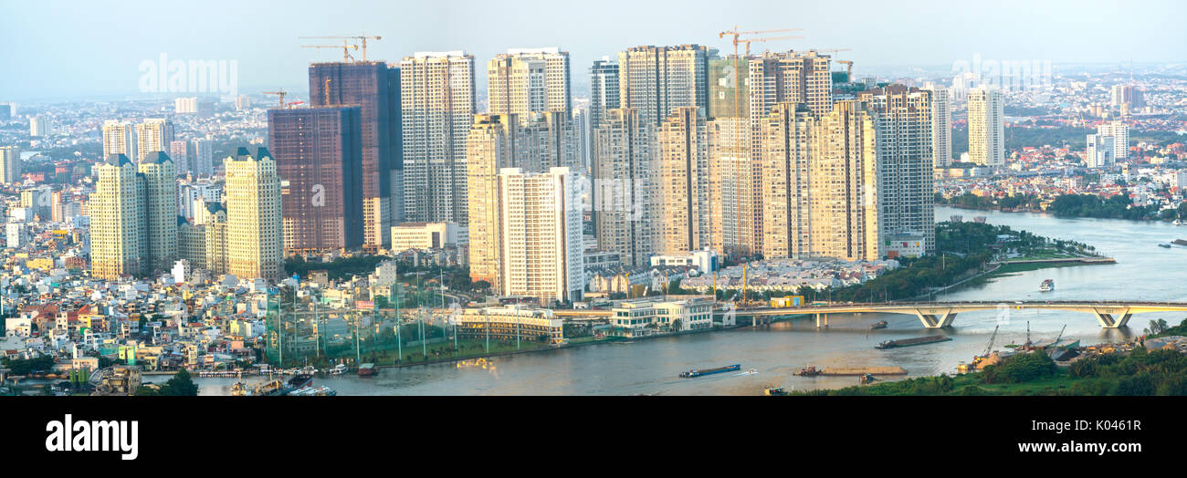High view of Saigon skyline when the afternoon sun shines down urban ...