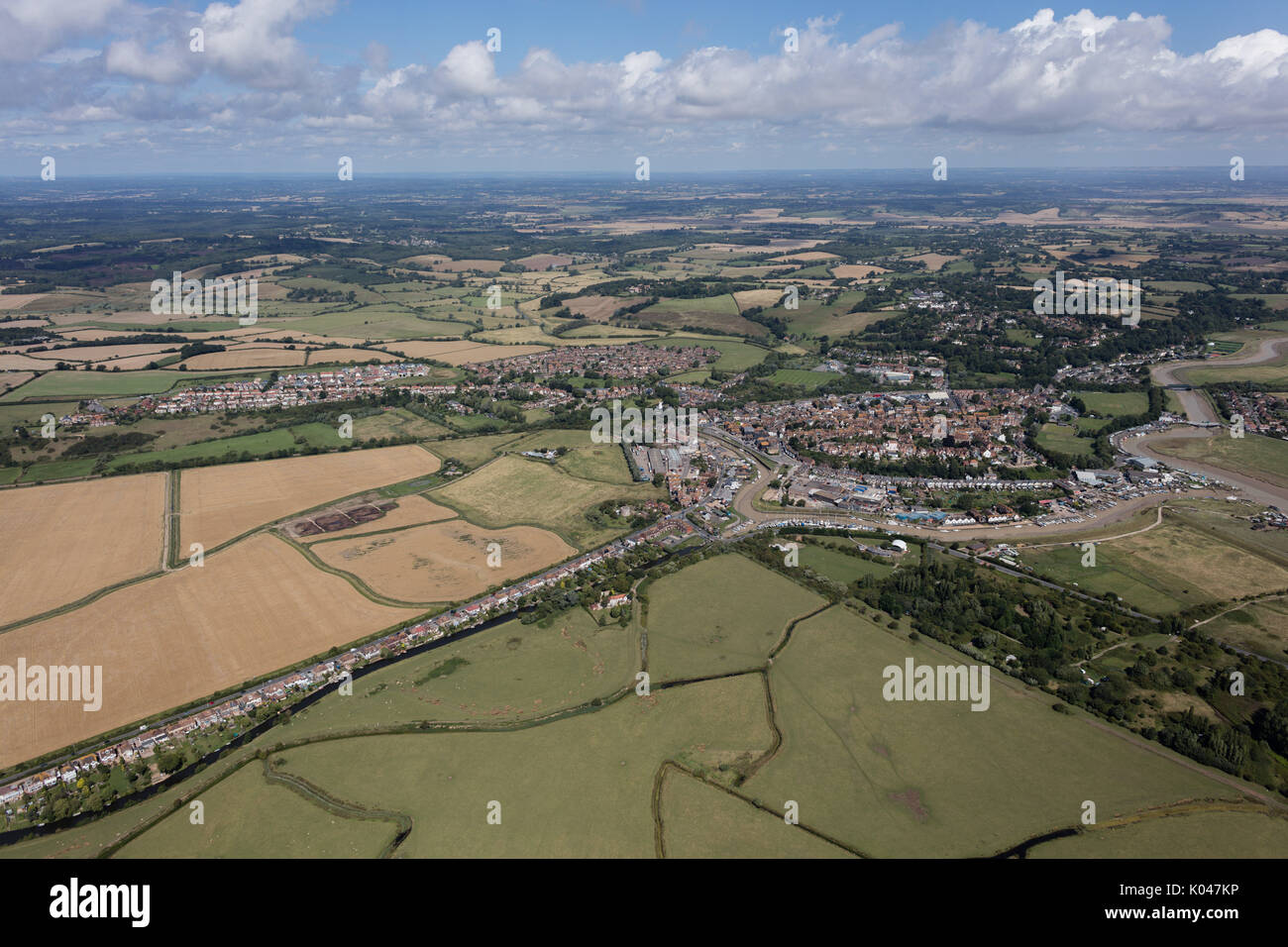 An aerial view of the town of Rye and surrounding East Sussex ...