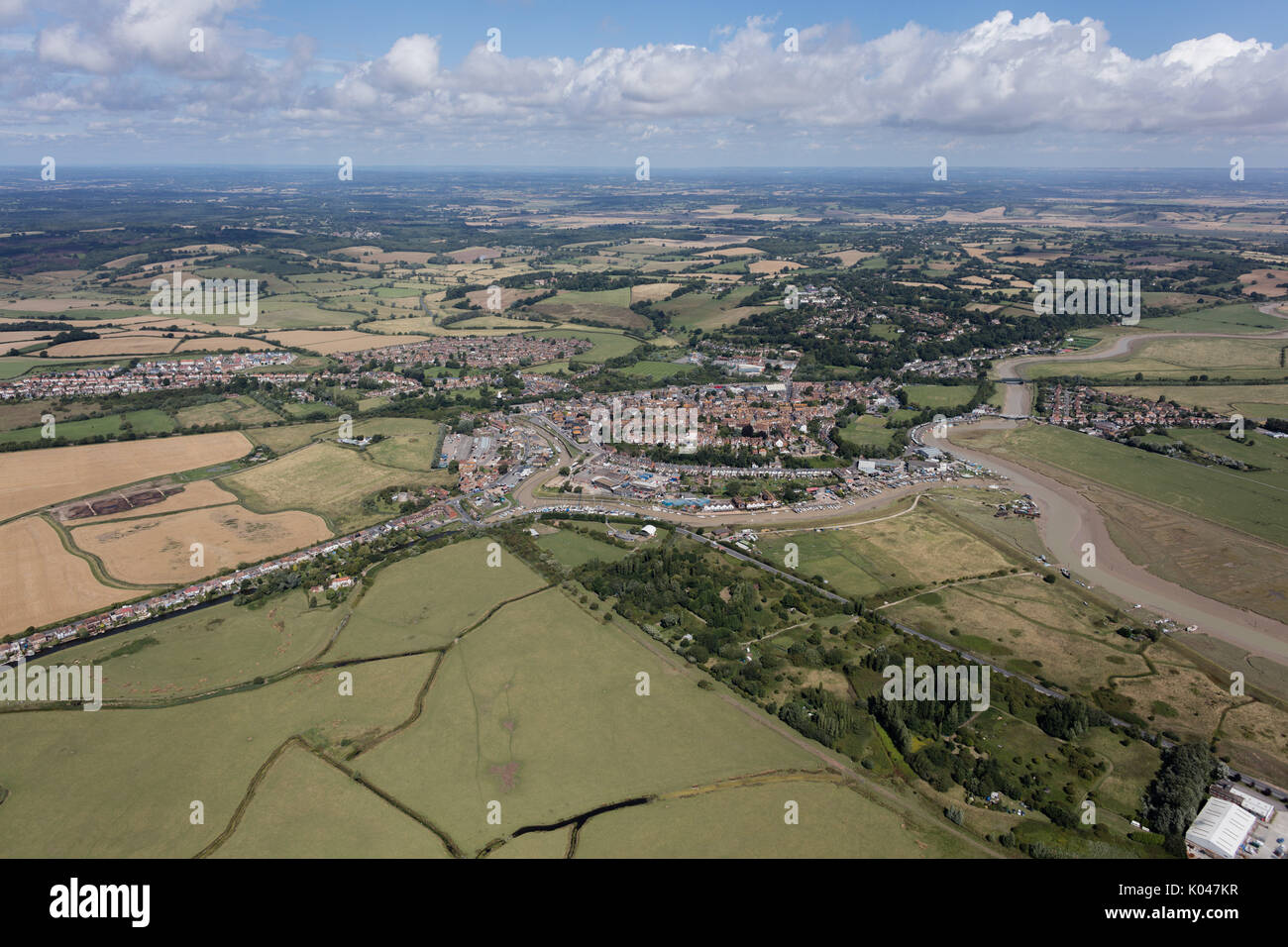 An aerial view of the town of Rye and surrounding East Sussex ...