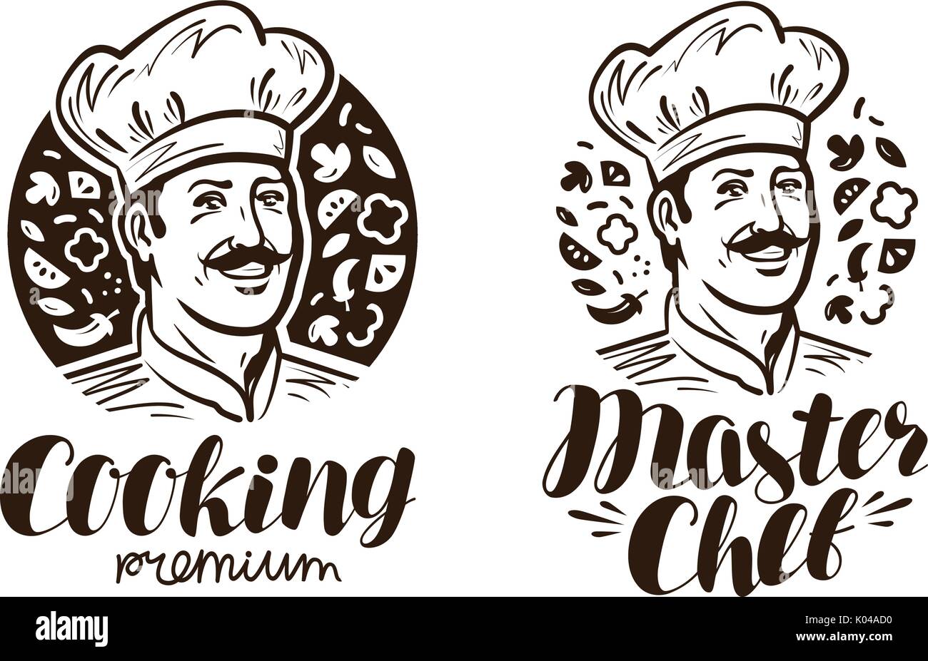 Portrait of happy chef logo or label. Cooking, cuisine icon. Vintage ...