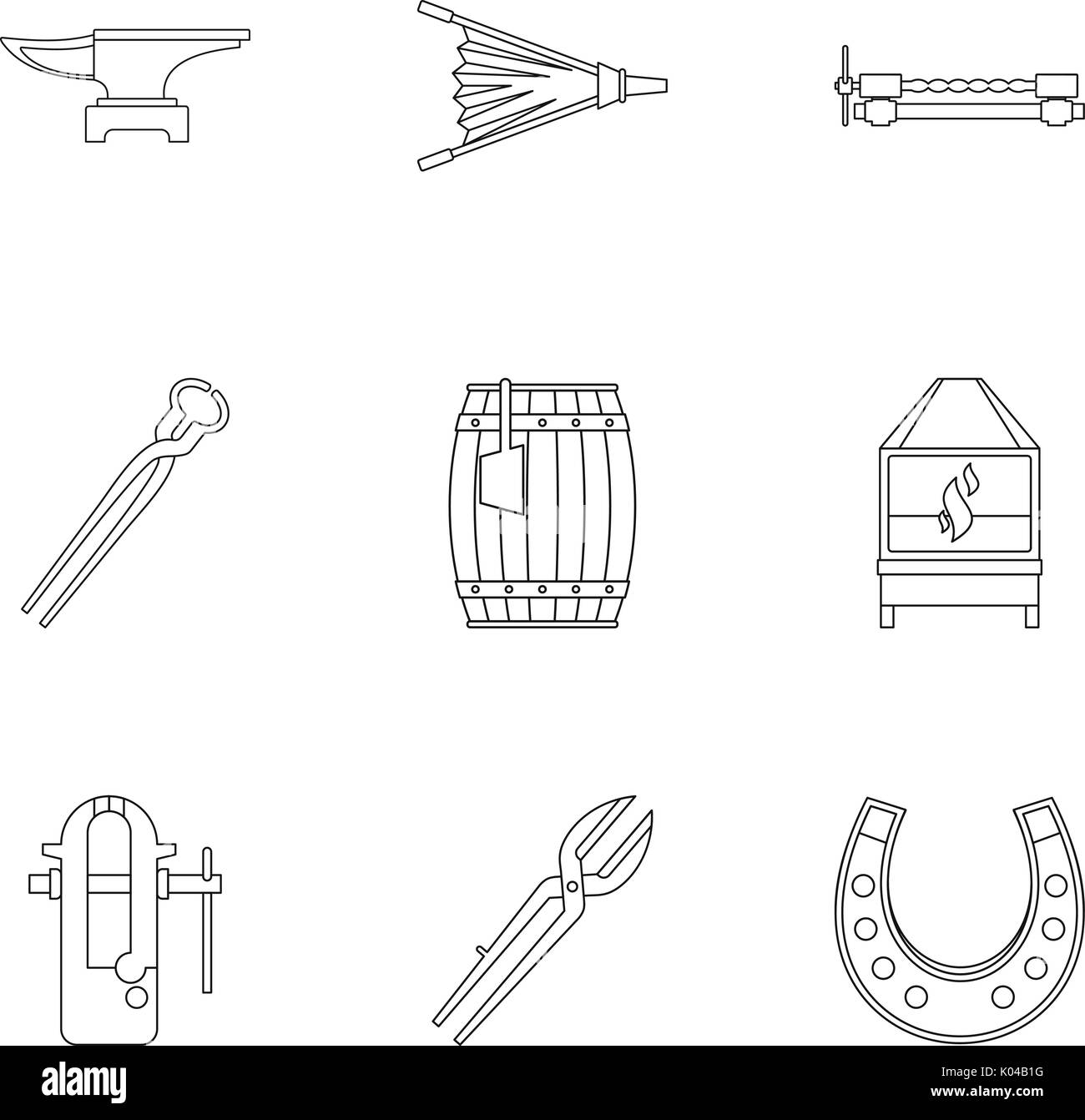 Blacksmith equipment icon set, outline style Stock Vector Image & Art ...